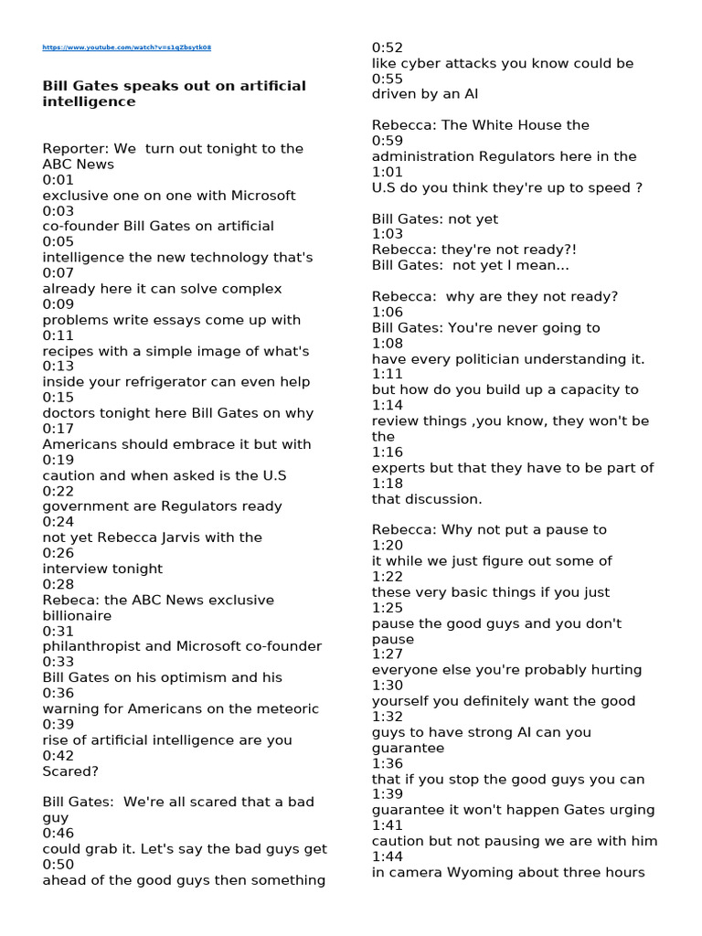 Bill Gates Speaks Out About A.I | PDF | Artificial Intelligence ...