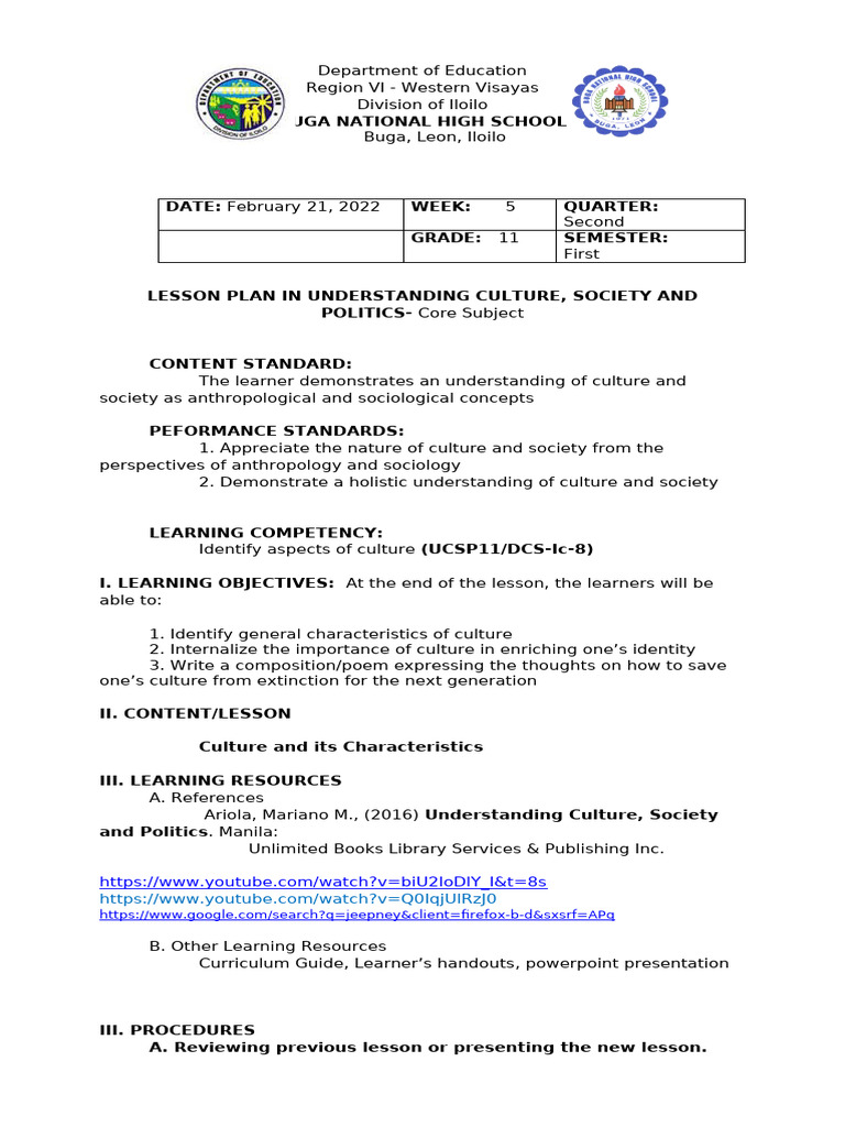 Lesson Plan UCSP For COT Limited FTF | PDF | Learning | Curriculum