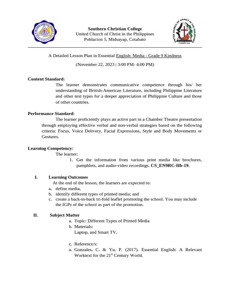 Lesson Plan in Grade 9 Media Day2 | PDF | Newspapers | Books