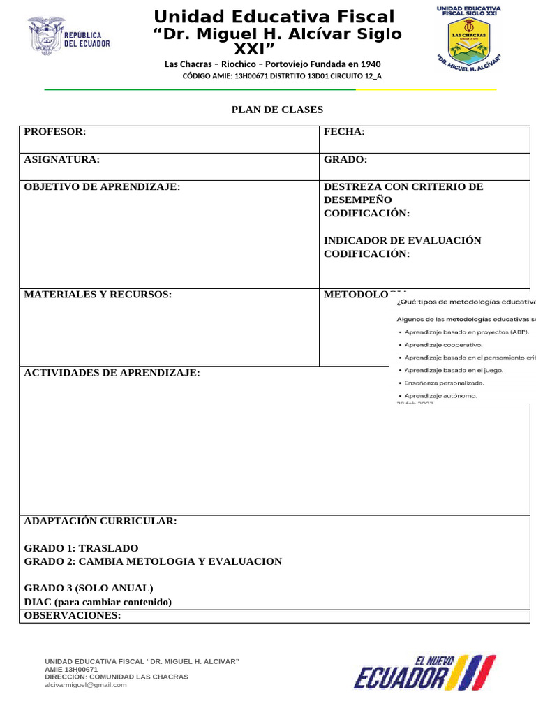 PLAN DE CLASES (1) Formato | PDF