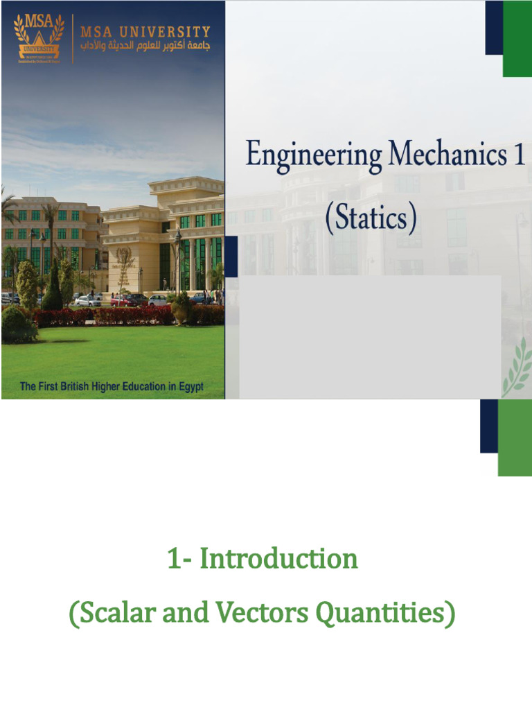 Lec.1 - Introduction - Scalar Vectors Quantities | PDF | Euclidean Vector | Velocity