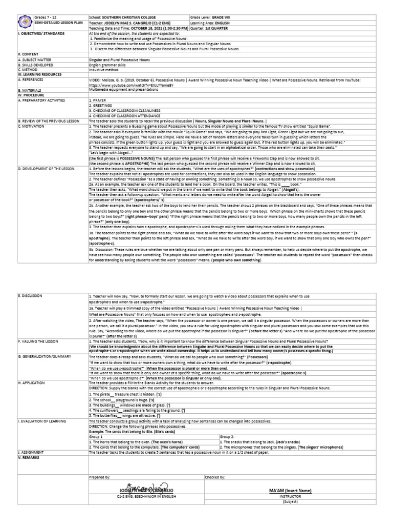 Teaching Demo Lesson Plan Yt | PDF | Plural | Grammatical Number