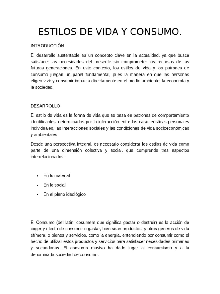 Estilos de Vida y Consumo | PDF | Sustentabilidad | Consumo (economía)