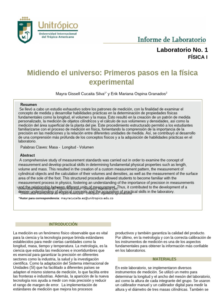 Lab No. 1 | PDF | Metrología | Medición