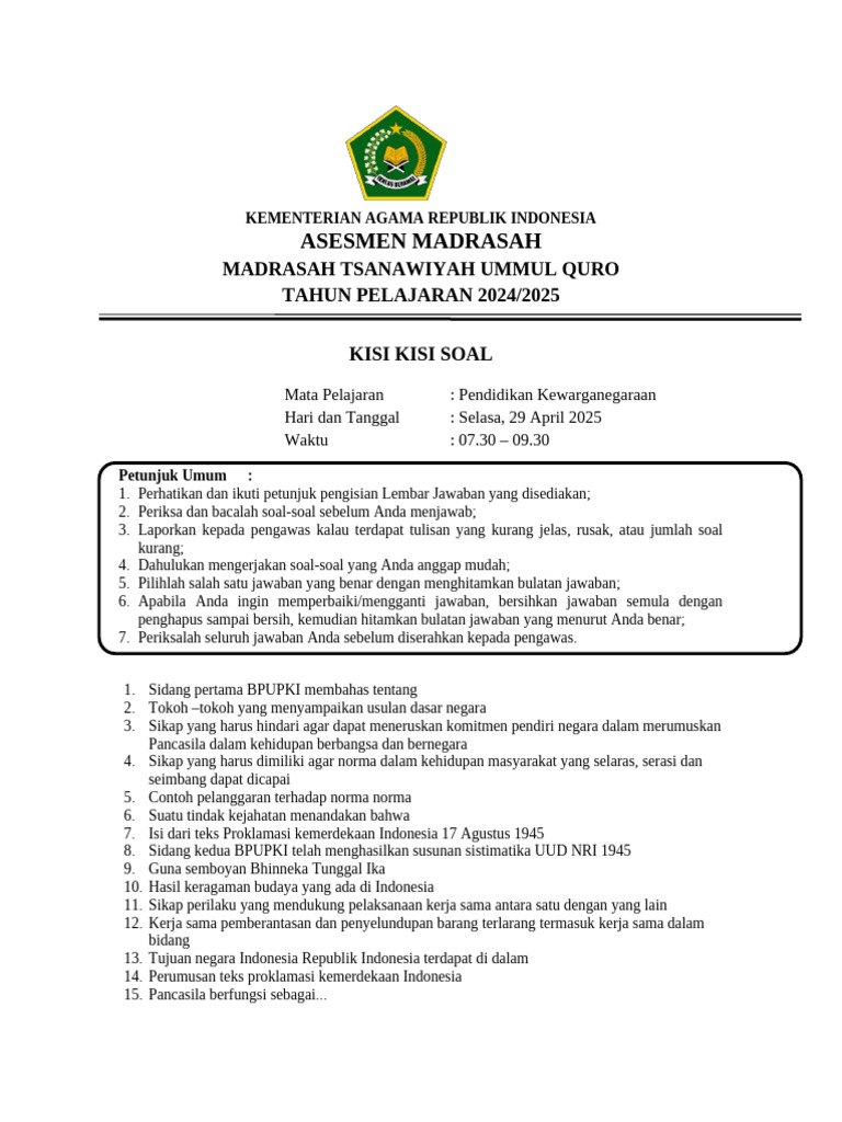Kisi Kisi Am PKN Kelas 9 | PDF
