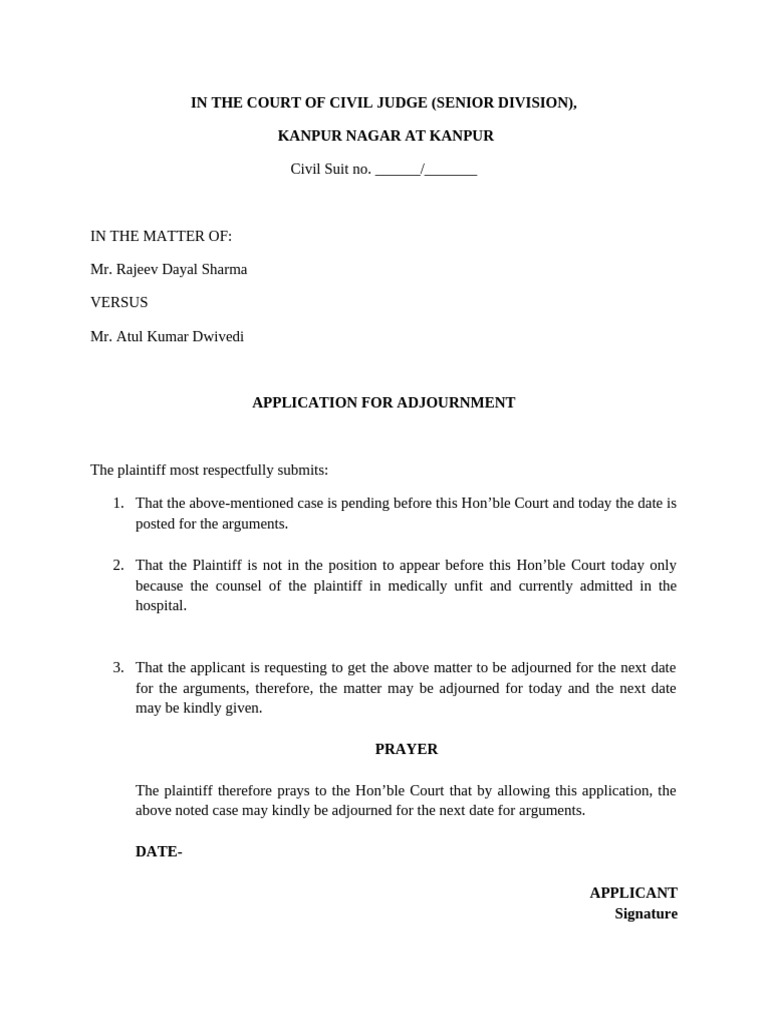 Adjournment Application Pdf