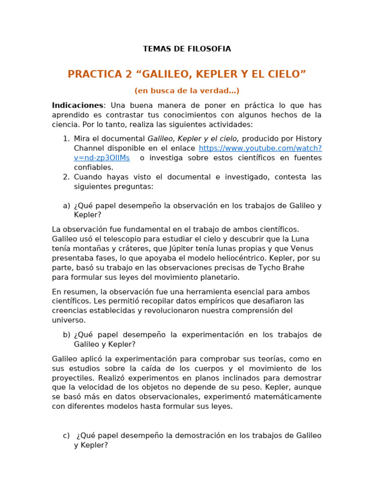 Practica 2 | PDF | Johannes Kepler | Galileo Galilei