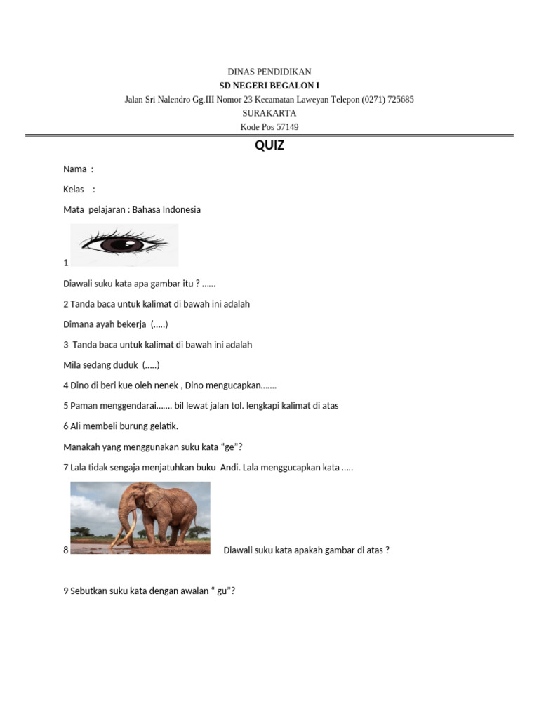 Grade 1 Quiz | PDF
