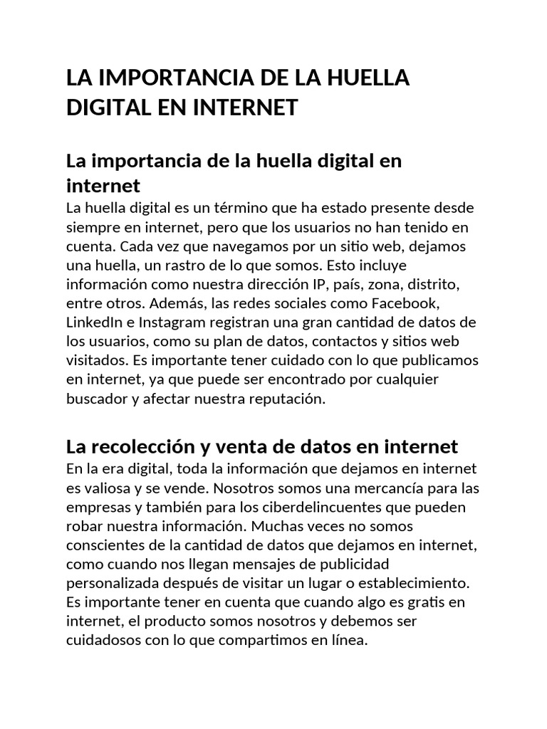 La Importancia de La Huella Digital en Internet | PDF | Internet ...