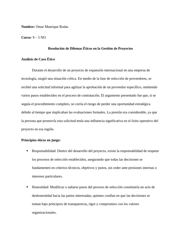 Resolución de Dilemas Éticos en La Gestión de Proyectos - Omar Manrique ...