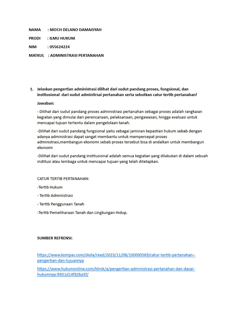 Moch Delano Damaisyah Tugas Sesi 3 Matkul Administrasi Pertanahan | PDF