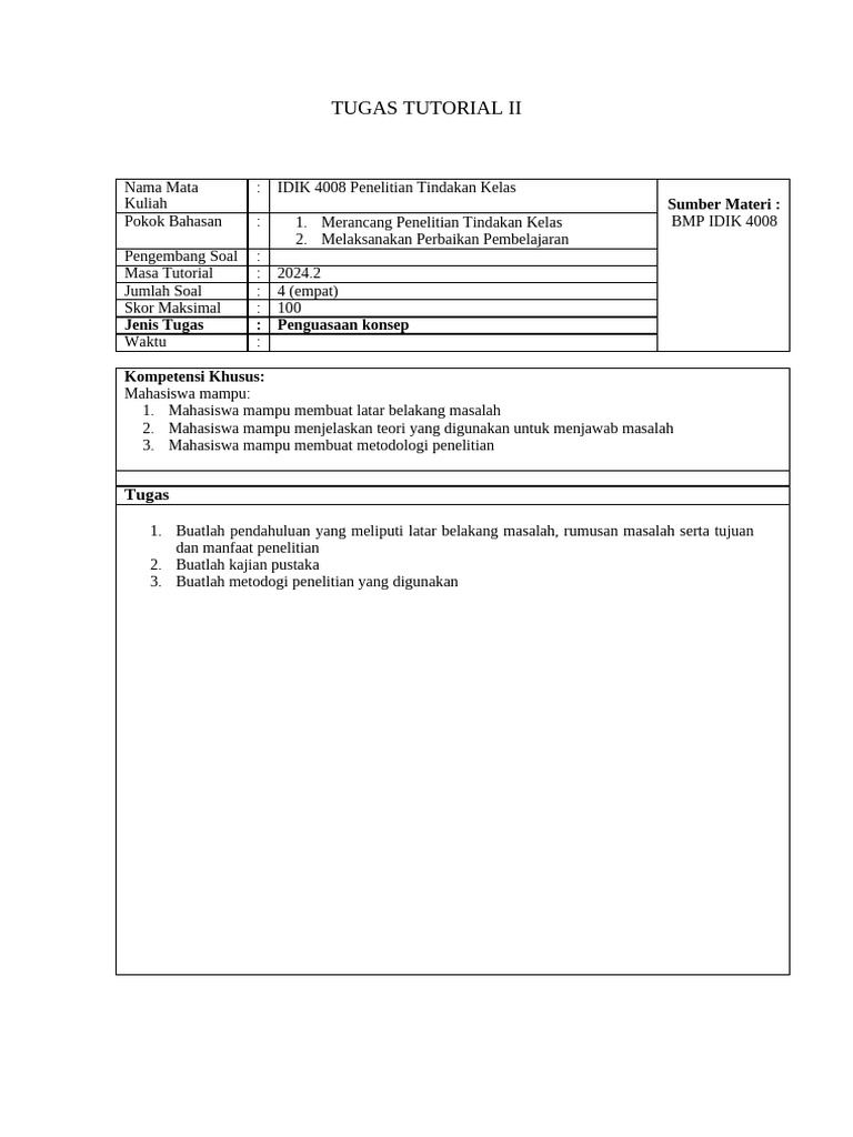 Soal Tugas Tutorial II Ptk | PDF
