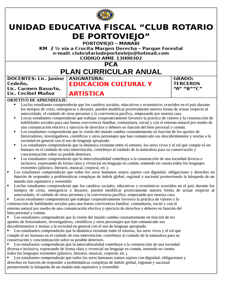 Pca 2020-2021 Educacion Artistica | PDF | Aprendizaje | Entorno natural