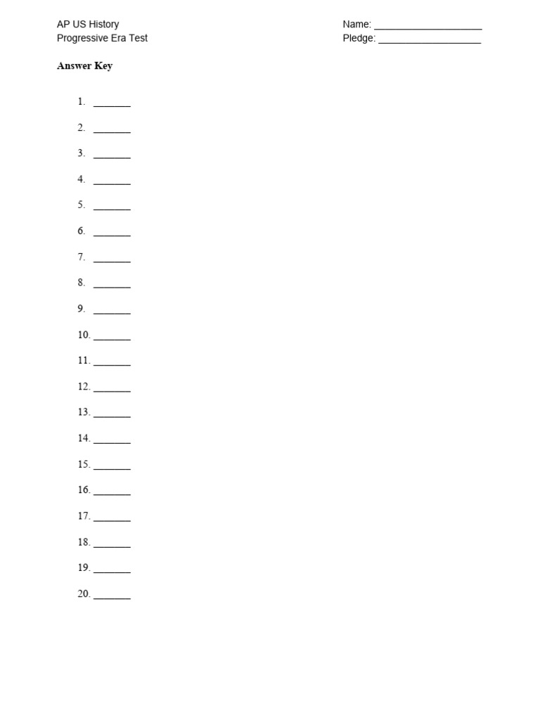 Progressive Era Test Answer Key | PDF | Progressivism In The United ...