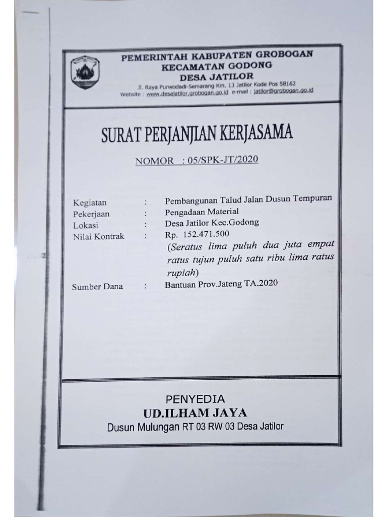 15 SPK-JT pembangunan talud jalan dusun tempuran Jatilor 2020_compressed | PDF