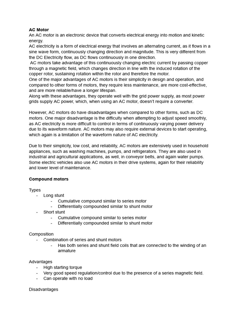 Coomparison of Electric Motors - Personal and Public Transport HSC ...