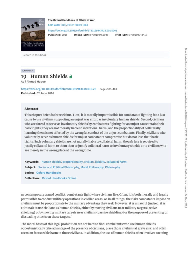 Haque-Human Shields | PDF | Civilian | Legal Liability
