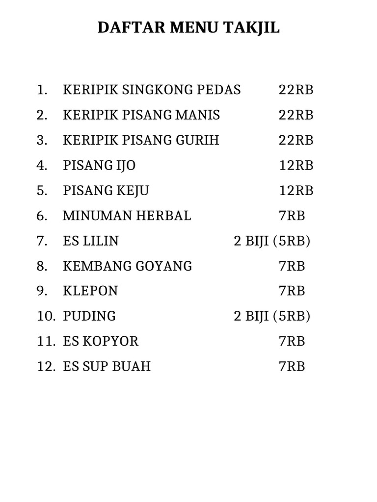 Menu Takjil Lezat dan Terjangkau | PDF