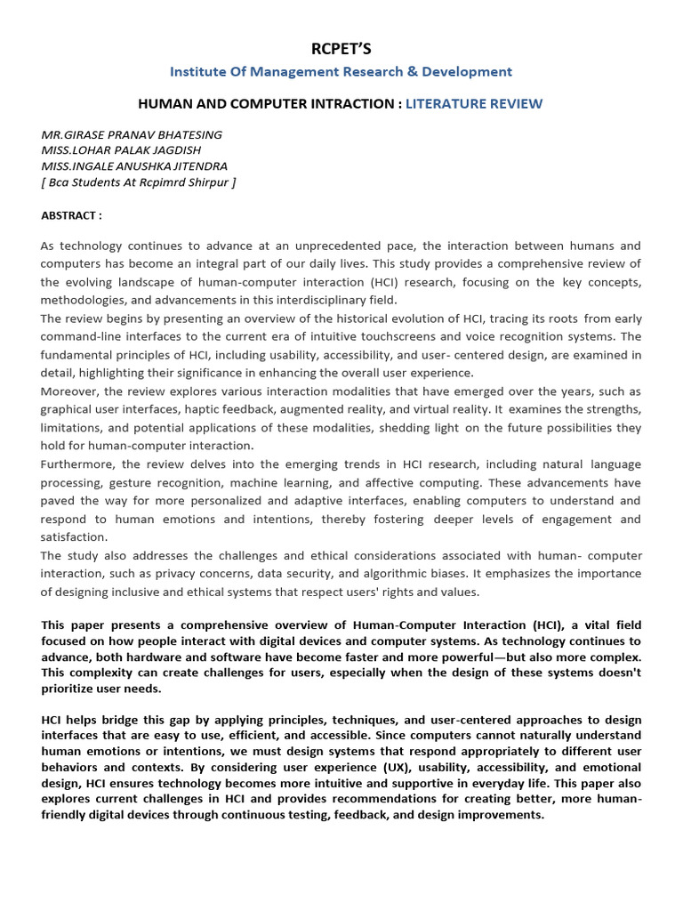 HUMAN AND COMPUTER INTRACTION by Pranav | PDF | Human–Computer Interaction | Usability