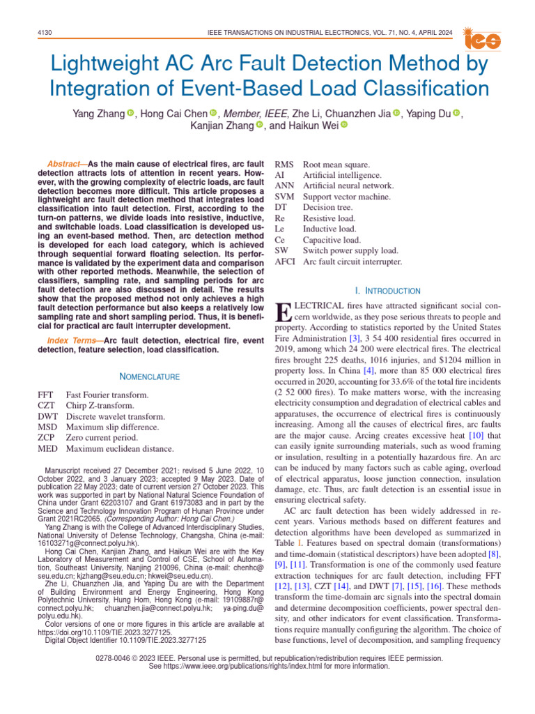 Lightweight AC Arc Fault Detection Method by Integration of Event-Based ...