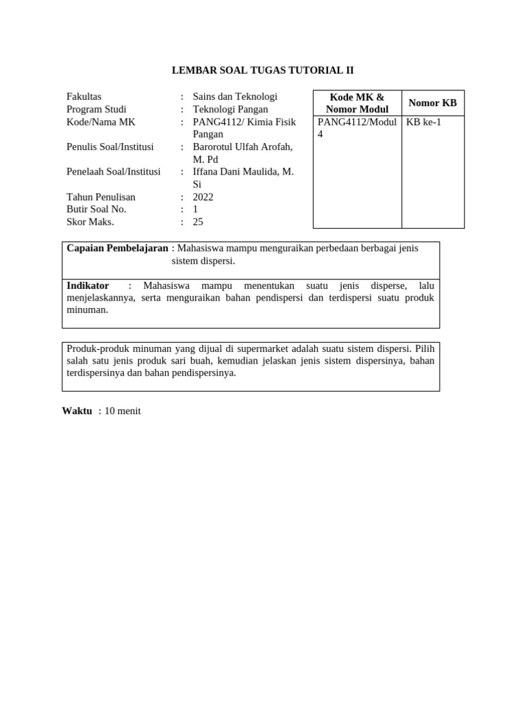 Soal Tugas Tutorial II | PDF