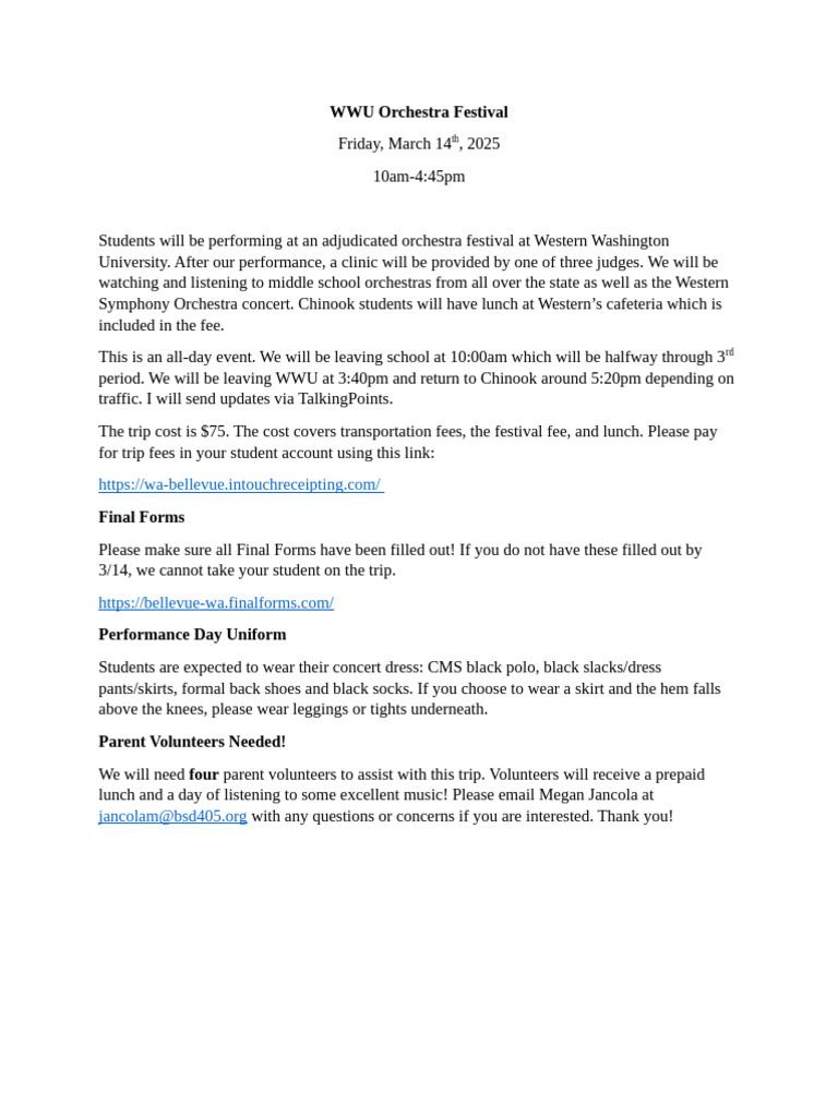 WWU Field Trip Letter | PDF