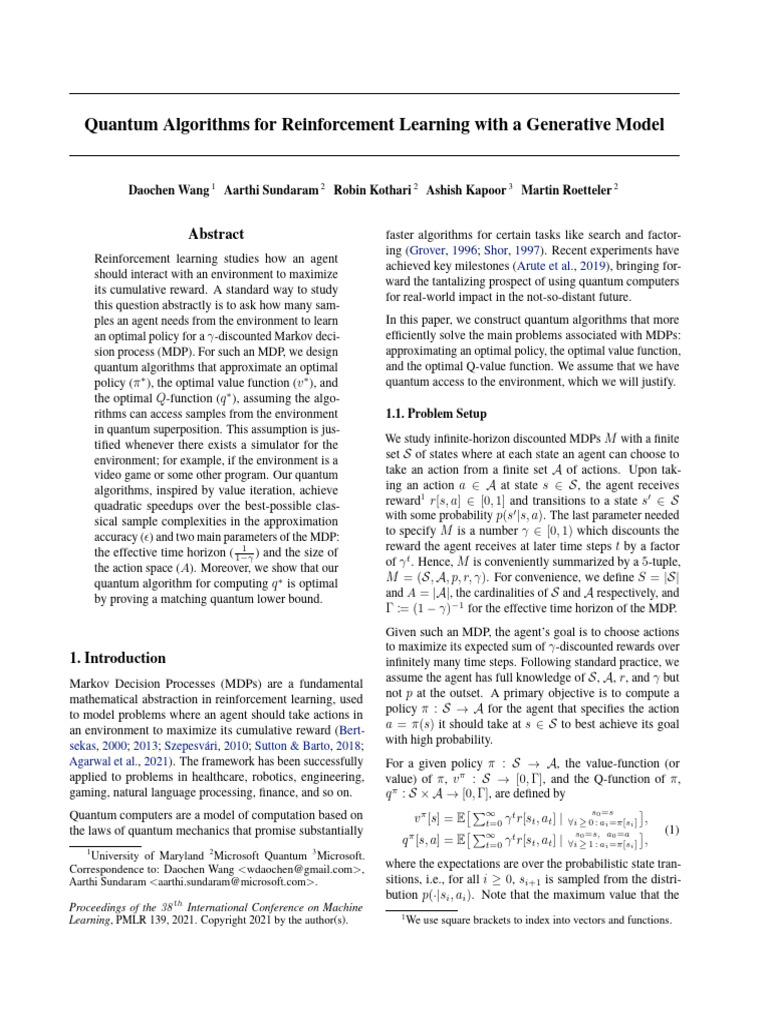 Quantum Algorithms For Reinformcementlearning | PDF | Quantum Computing | Theoretical Computer ...