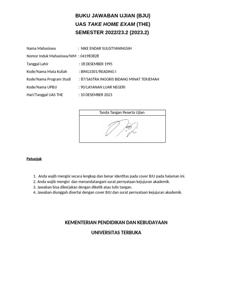 BJU Dan SP THE Contoh | PDF