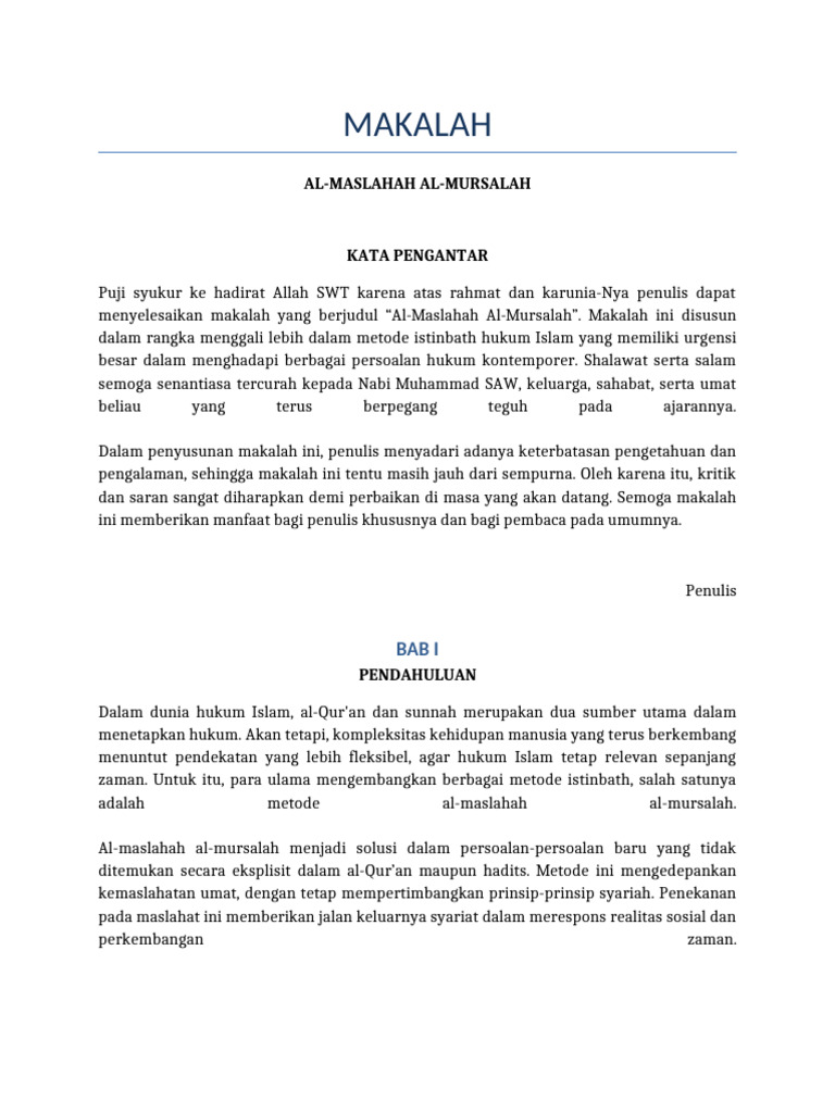 Makalah Al-Maslahah Al-Mursalah Final | PDF