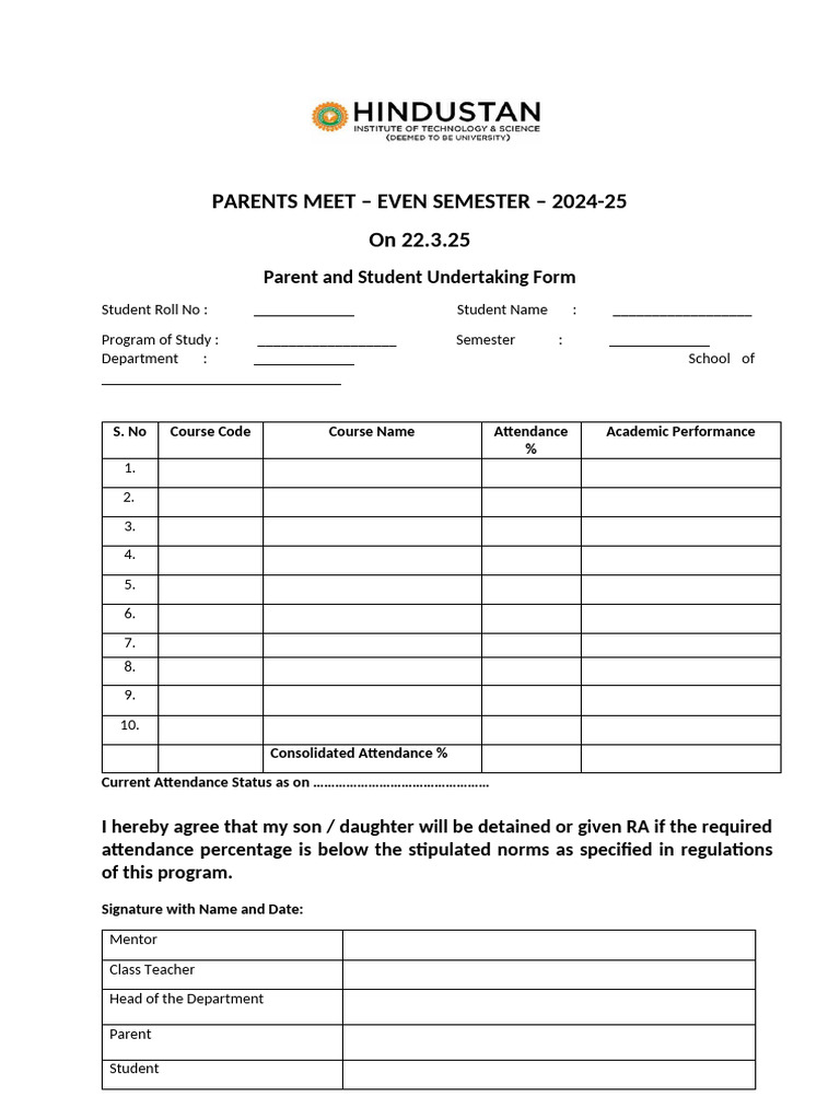 Parent Interaction - Undertaking Form | PDF