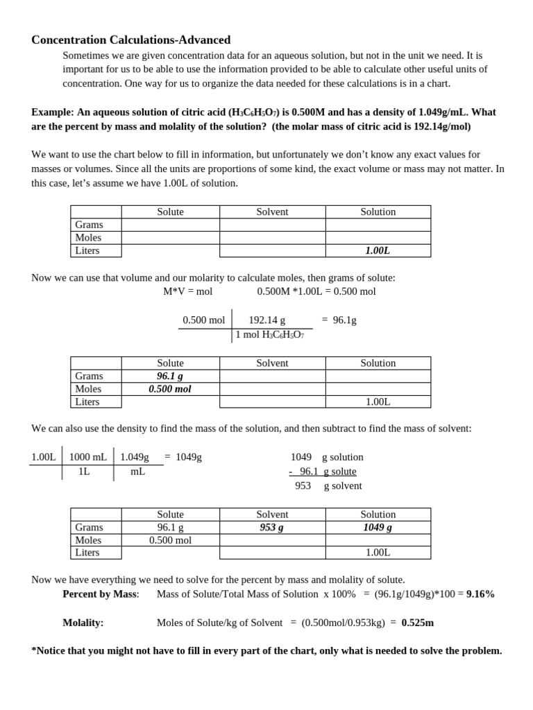 Copy of 3a.2a Concentration Calculations-Advanced | PDF | Mole (Unit ...