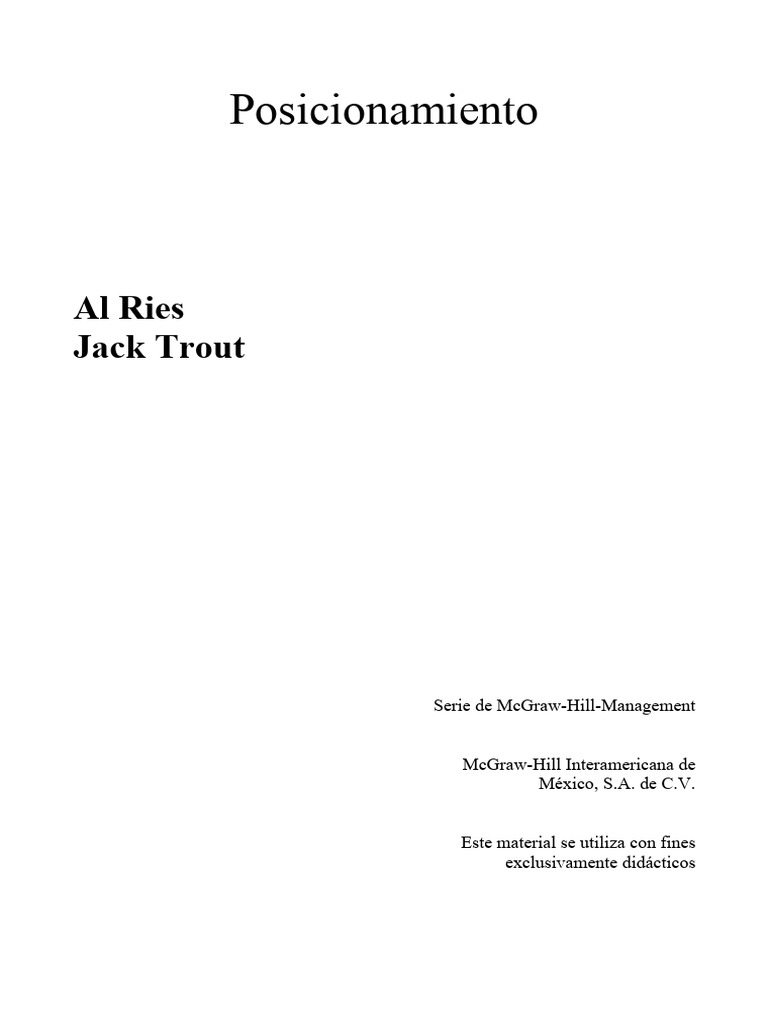 Al Ries Jack Trout Posicionamiento MC GR | PDF | Crecimiento personal y ...