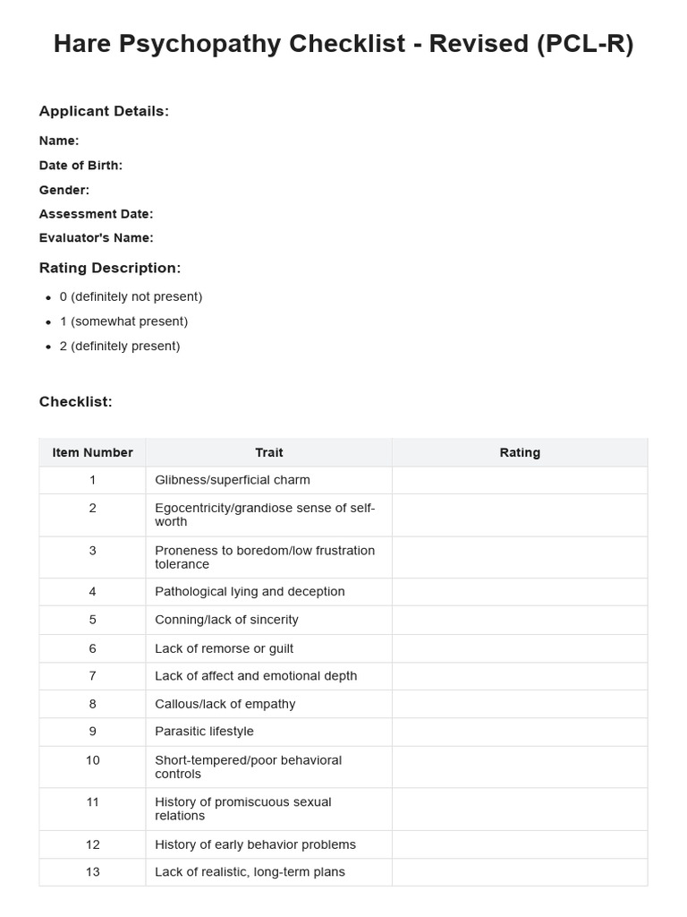 Hare Psychopathy Checklist Revised | PDF