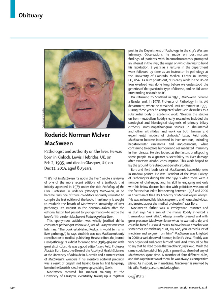 Roderick Norman McIver MacSween Lancet | PDF | Pathology | Liver