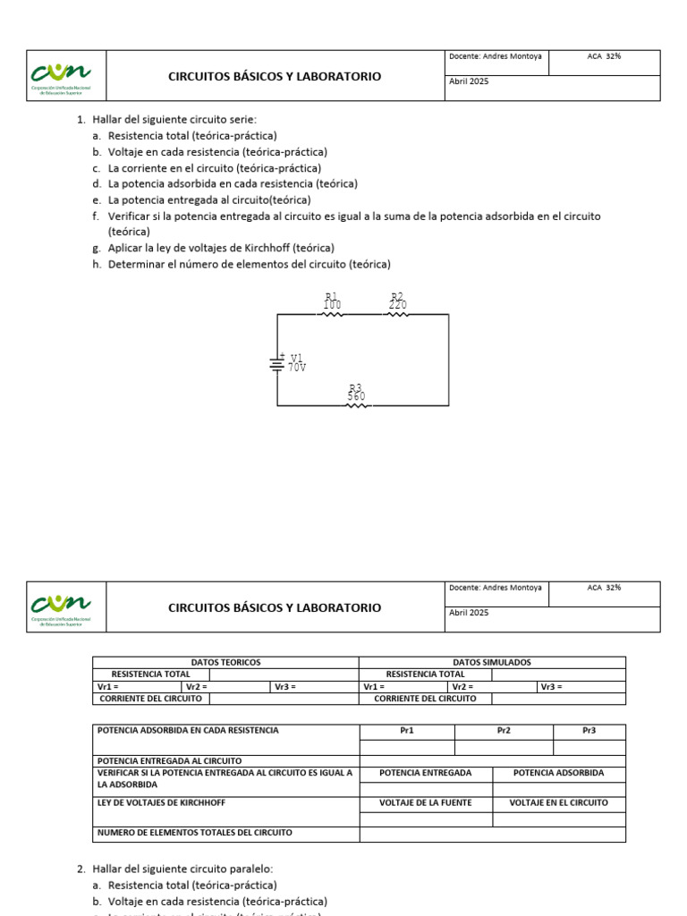 Aca - Circuitos Básicos y Laboratorio - 2025 | PDF | Red eléctrica | voltaje