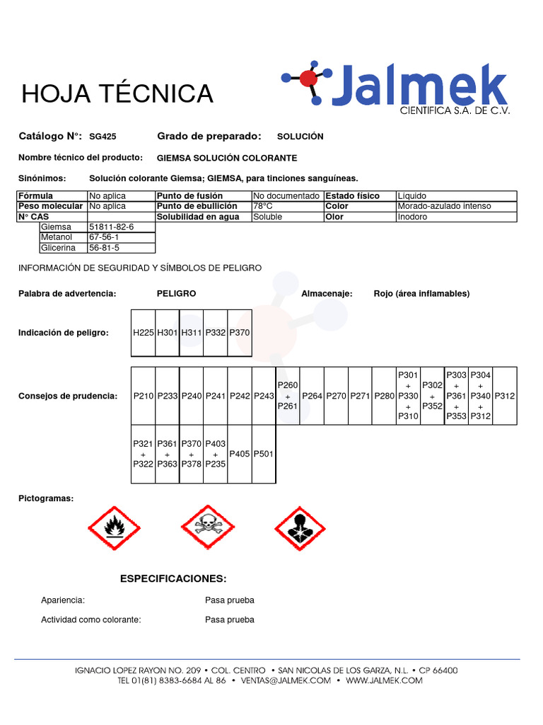 Giemsa Solucion Colorante para Sangre 1005 | PDF