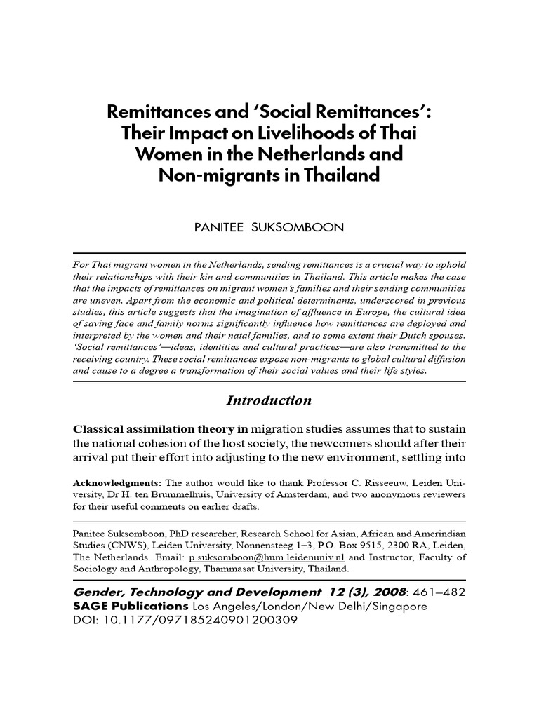 Impact of Remittances on Thai Women | PDF | Human Migration | Family
