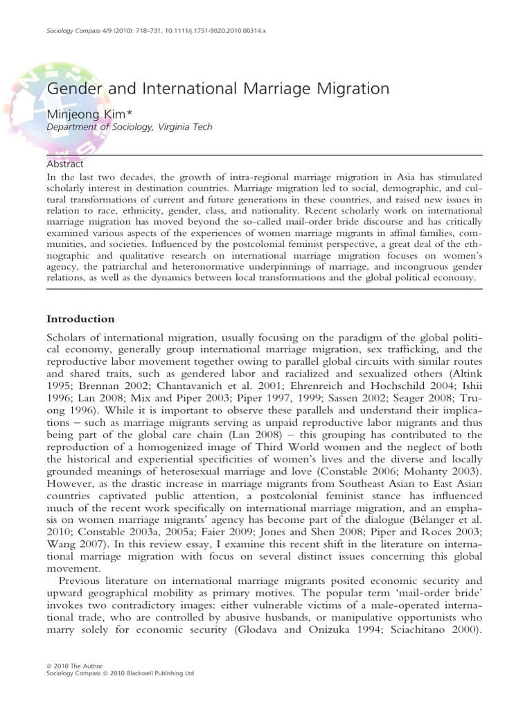 Gender and International Marriage Migration | PDF | Immigration | Marriage