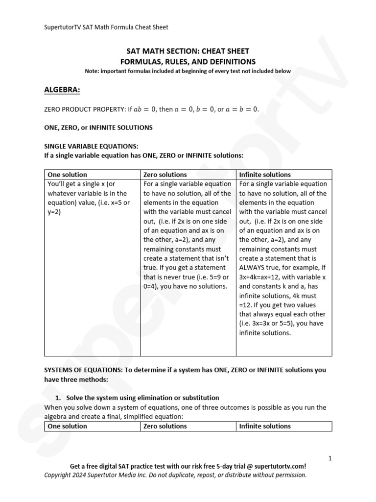 SAT Math Formula Cheat Sheet | PDF | Circle | Equations