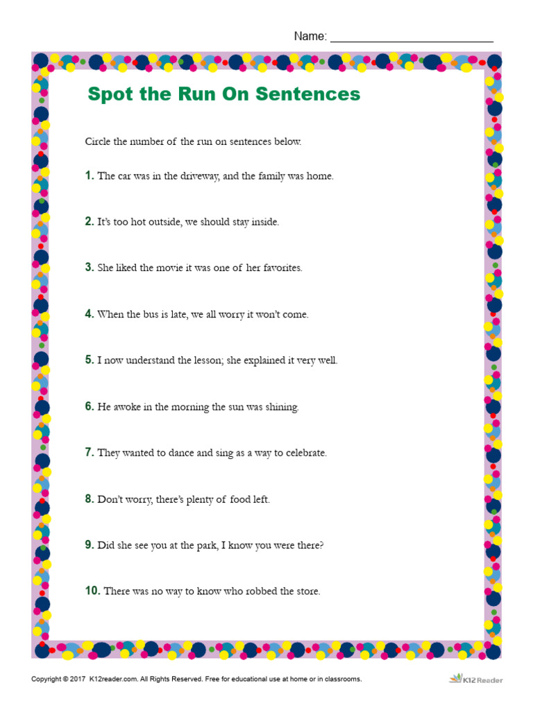 Spot The Run On Sentences | PDF