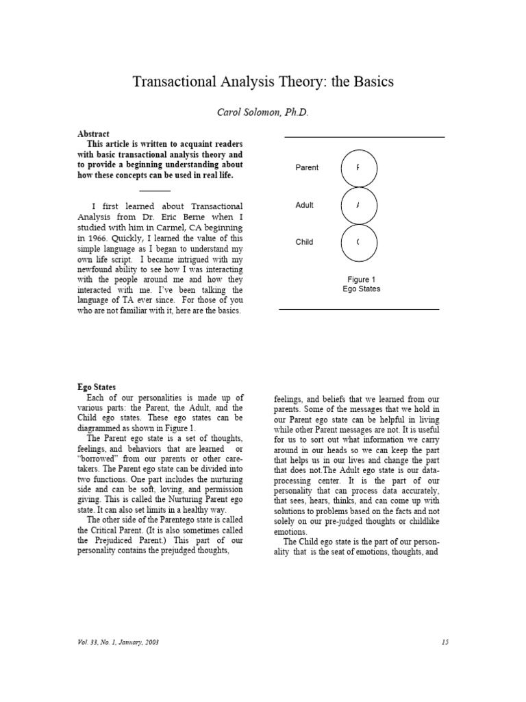 Transactional Analysis Theory The Basics-2003 | PDF | Cognition ...