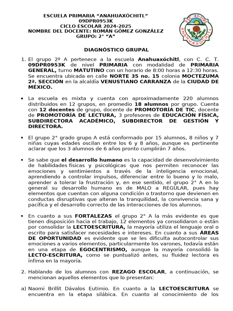 Diagnóstico 2° A | PDF | Educación primaria | Escuelas