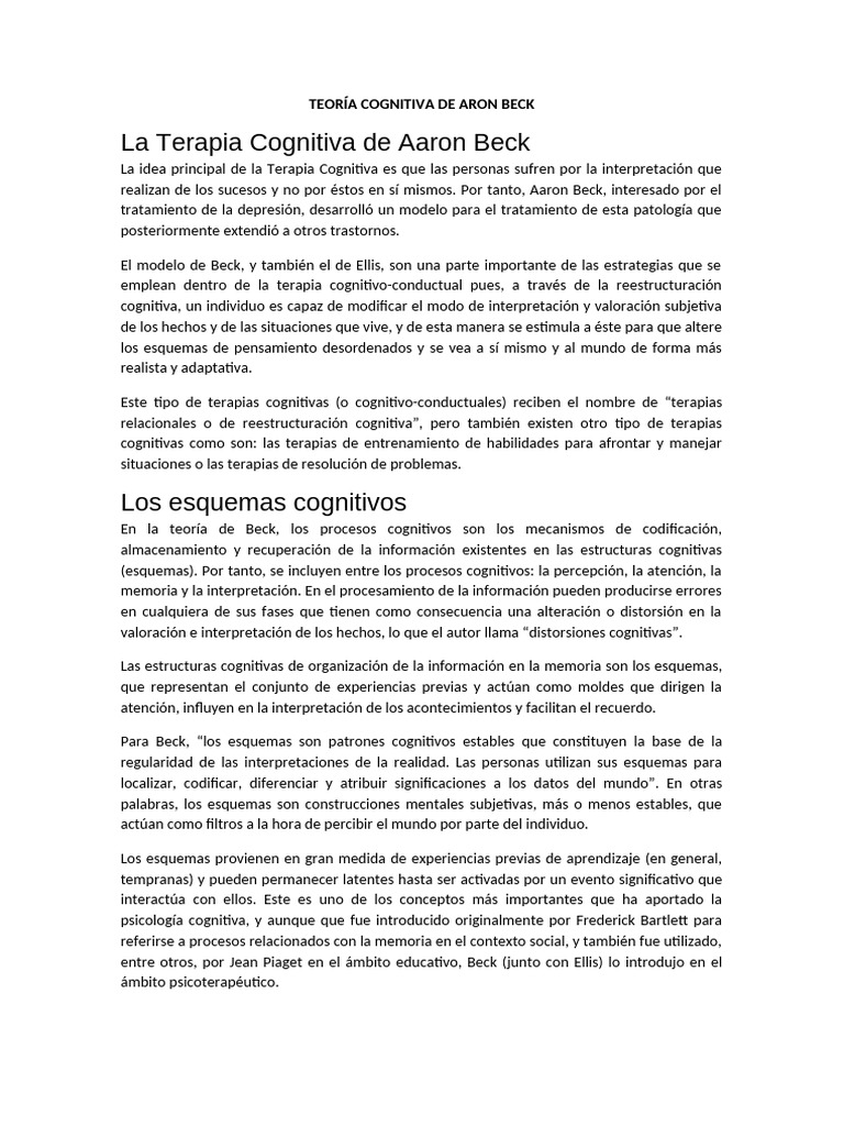 Terapia Cognitiva de Aaron Beck: Claves y Conceptos | PDF | Terapia ...