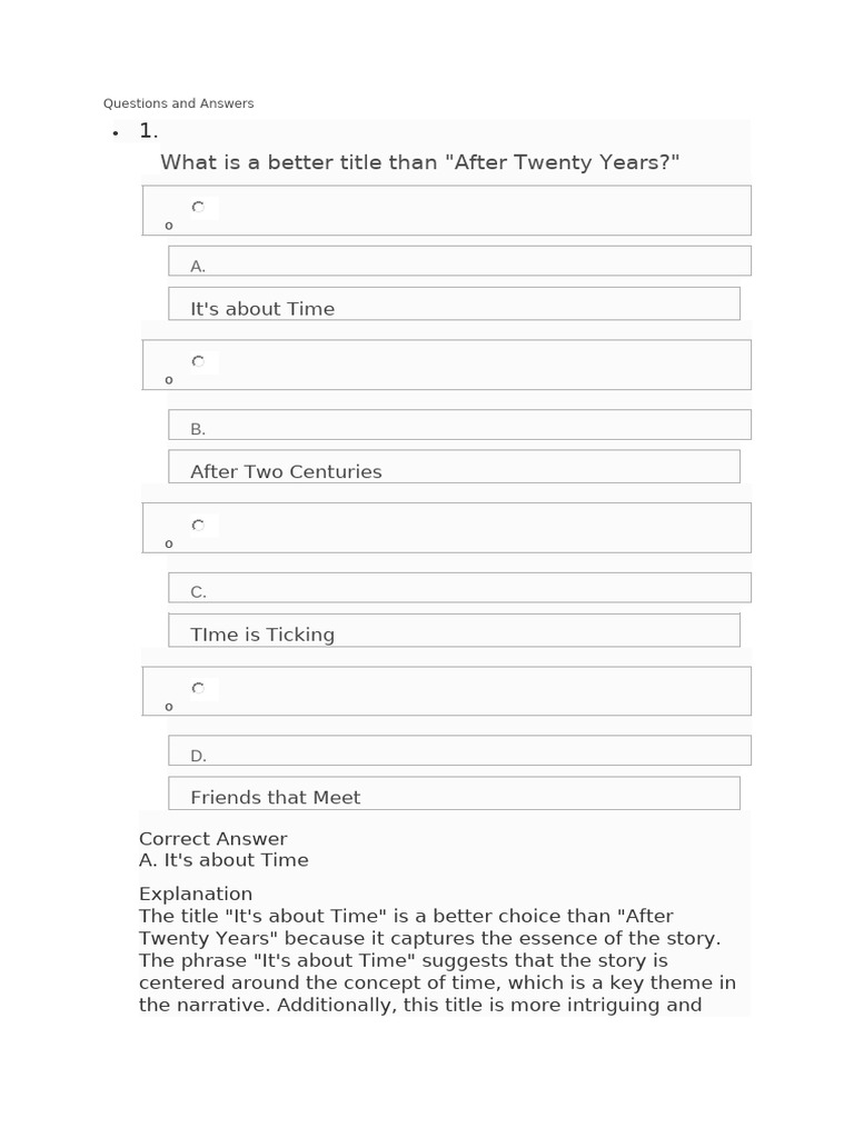After Twenty Years: Questions & Answers | PDF