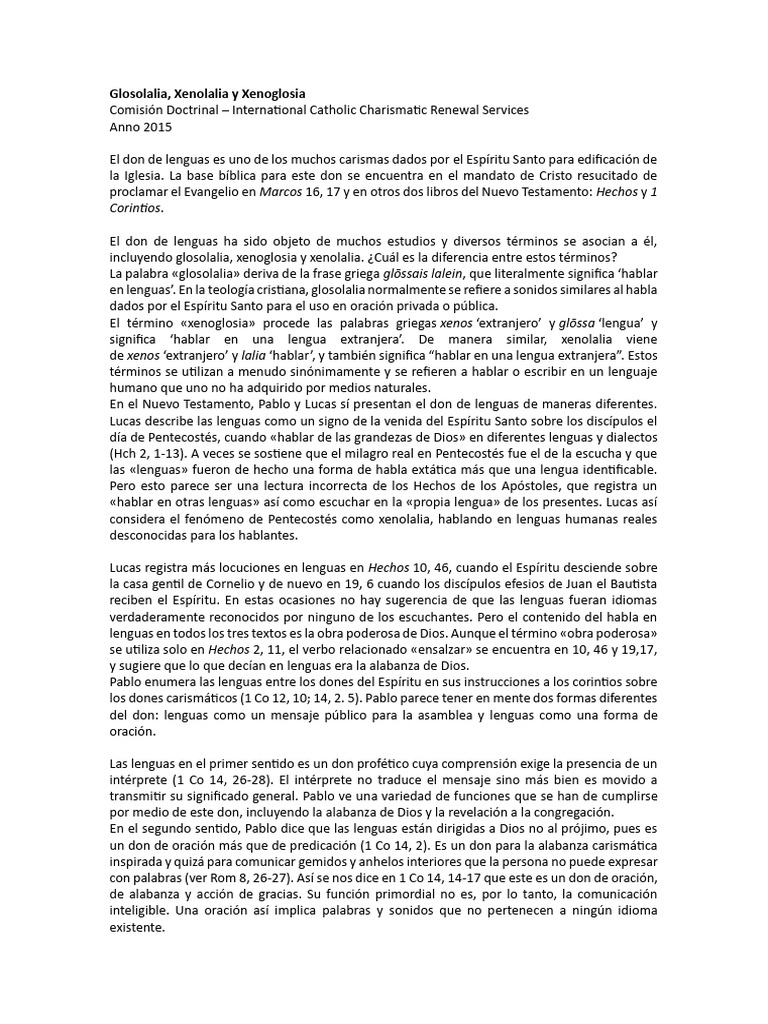 Glosolalia, Xenolalia y Xenoglosia | PDF | Pablo el apóstol | Pentecostés