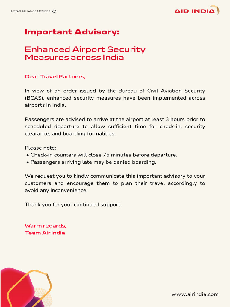 Air India Important Advisory | PDF
