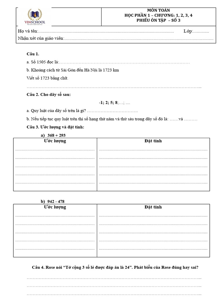 TOAN_HP1_Phieu so 3 | PDF