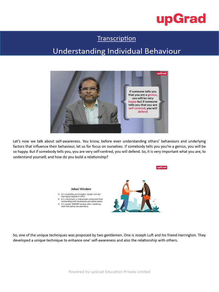 OPJMBA - Individual Behaviour - Understanding of Individual Behaviour ...