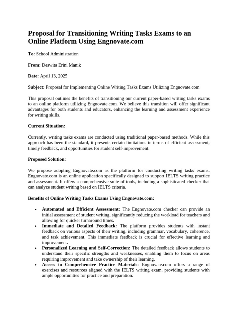 Proposal For Transitioning Writing Tasks Exams To An Online Platform ...