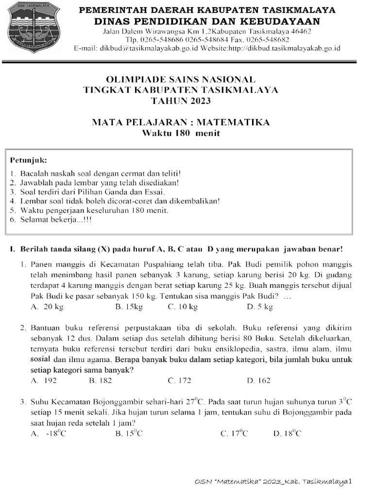 SOAL OSN MATEMATIKA | PDF